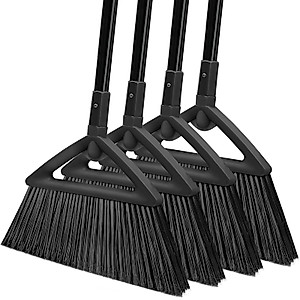 SZJYHQY 4PCS Heavy Duty Broom, Restaurant Angle Broom with Long Pole, Brooms for Sweeeping Indoor, Outdoor Broom for Courtyard Garages Slidewalk, Indoor Broom for Kitchen Lobby Canteen (Black)