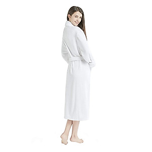 INK+IVY Soft Kimono Robes for Women Terrycloth Ladies Bathrobe with Pocket and Belt, Collar & Cuff Trim, White L/XL