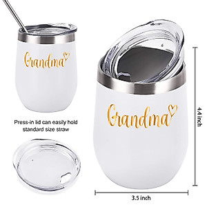 Cpskup Grandparents Christmas Gifts, Grandpa and Grandma Wine Tumbler Set with Lid, Stemless Insulated Stainless Steel Tumbler for Grandpa and Grandma from Grandkids Grandchildren(12oz, Black&White)