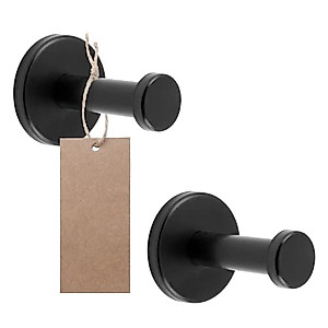 Cionyce 2 PCS Bathroom Towel Hooks, Black Stainless Steel Wall Mounted Robe Hook Round Coat Hooks, Heavy Duty Clothes Hanger for Bathroom, Bedroom, Living Room, Office (2 Inch)