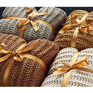 Chanasya Chunky Knit Fluffy Gold Yellow Throw Blanket - Contemporary Textured Super Soft Warm Cozy Plush Lightweight Acrylic Knitted Blanket for Couch Bed Sofa Chair Cover Living Bed Room - Golden