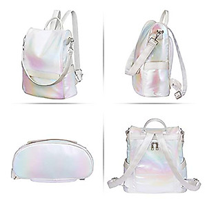 TENDYCOCO Backpack Purse Holographic Women Travel Daypacks Multi- pocket Shoulder Bag PU Leather for Ladies