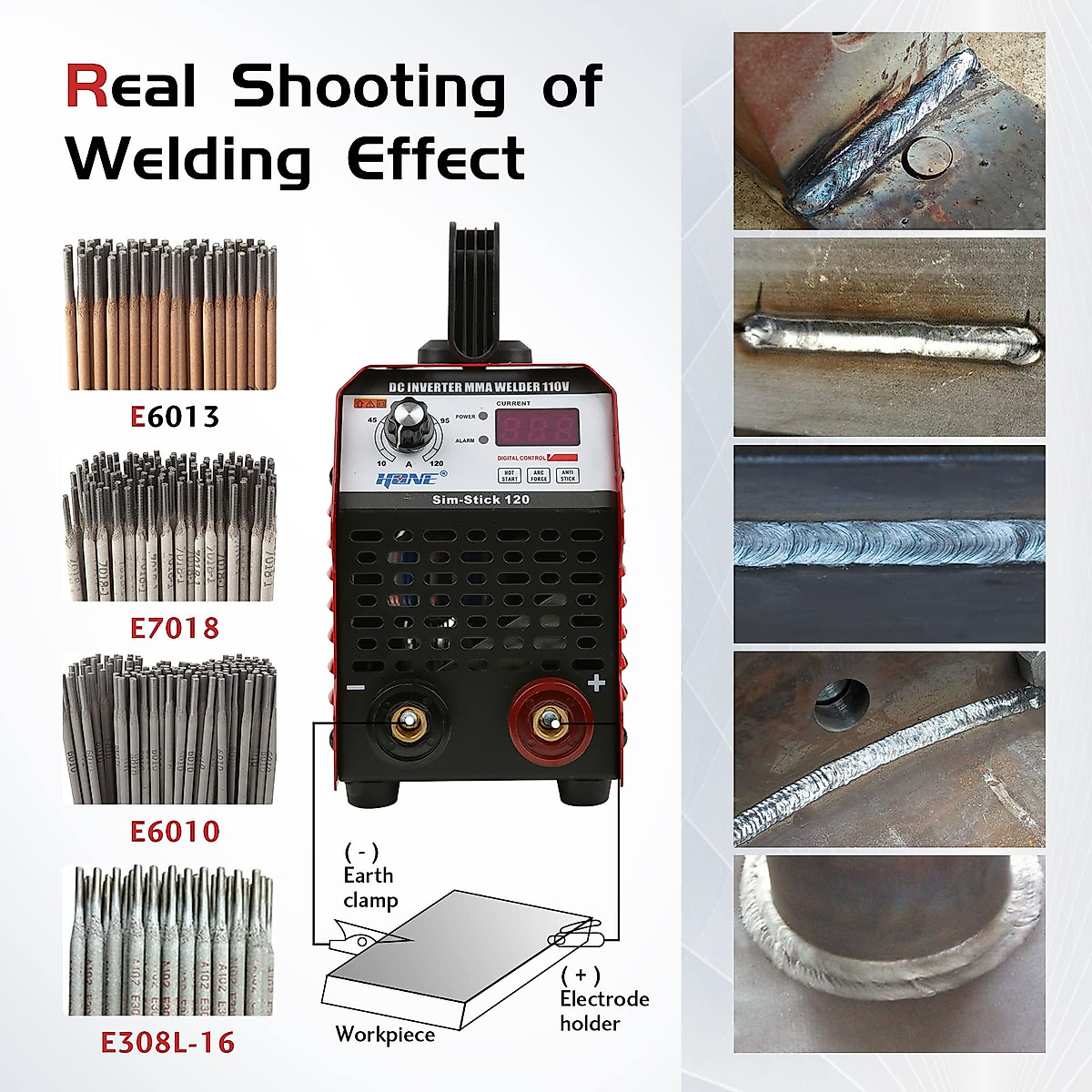HONE Stick Welder 110V, Actual 120Amp Smart Hot Start Arc Force Anti-Stick Mini Portable Welding Machine, Digital IGBT Inverter LCD Display ARC Welder, High Efficiency for Welding Rod 1/16-1/8-Inch
