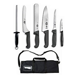 Victorinox Forschner 7 Pc Fibrox Deluxe Culinary Knife Roll Set,Black