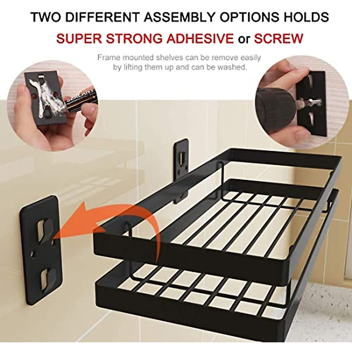 Metal Spice Rack Wall Mount Floating Shelves 2 Pack Black Storage organizer for Cabinet Door Pantry Kitchen Bathroom Supplies (9.8inches length)