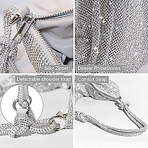 TOPALL Rhinestone Purse Sparkly Bag Silver Diamond Purses for Women Upgrade Evening Prom Rhinestone Bag Handbag Bling Hobo Bag for Party Club Banquet Wedding (Medium)