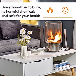 HOMCOM Ethanol Fireplace, 9" Tabletop 0.1 Stainless Steel, 160 Sq. Ft., Burns up to 1 Hour, Silver