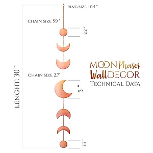 30 Inch Moon Phases Wall Art - Hanging Boho Room Decor - Bohemian Vertical Rose Gold Decor - Best for Bedroom, Kitchen, Dorm, Gift Set