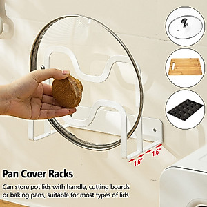 Poeland Wall Mounted Pot Lid Holder, Cutting Board Storage Organizer, Door Mounted Pan Cover Racks for Pot, Chopping Board, White