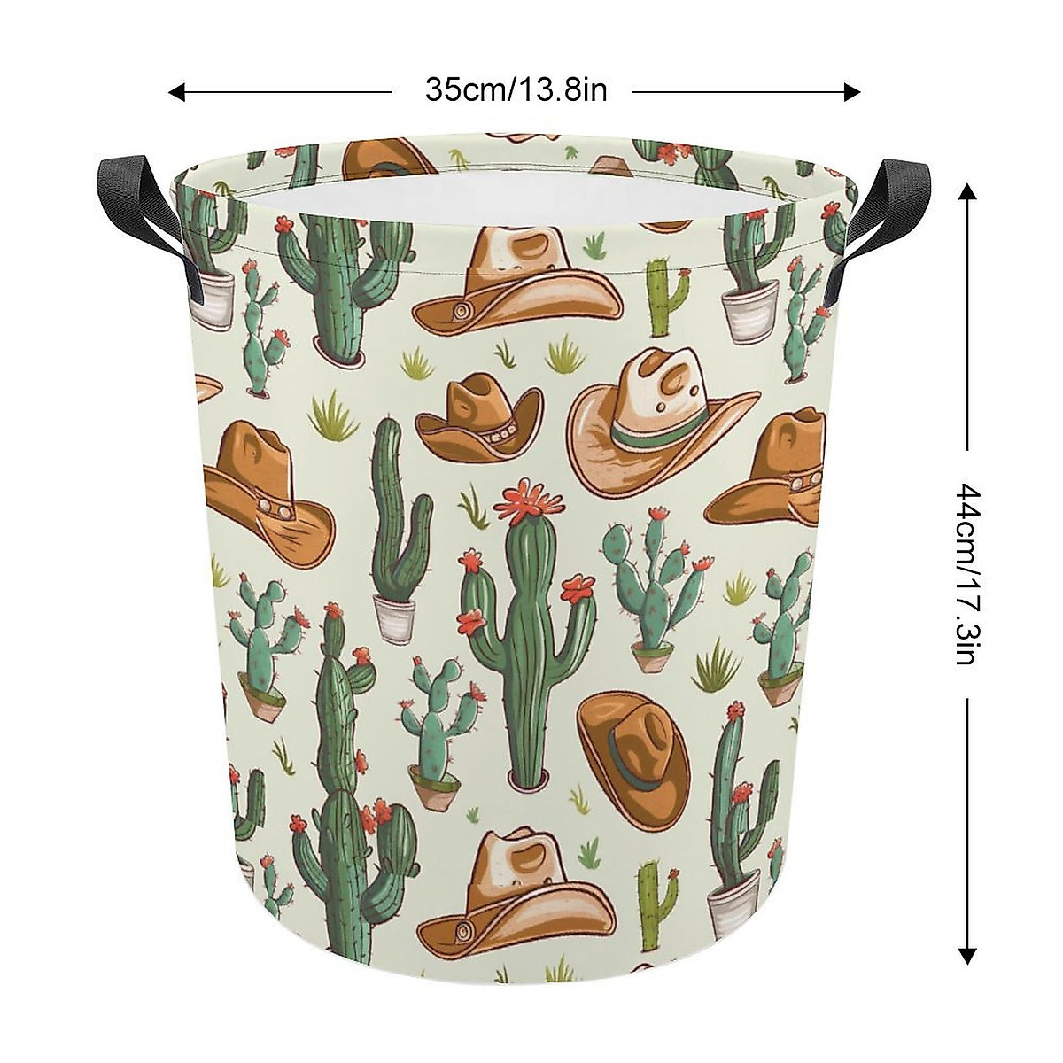 TsyTma Western Themed Cactus Laundry Basket Cowboy Small Laundry Hamper Collapsible Clothes Hamper with Handles Round Toy Organizer Bin for Kid's Room Office Nursery Hamper Home Decor