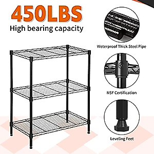 YRLLENSDAN 3 Tier Shelf, Small Closet Shelving Adjustable Shelving Unit Kitchen Storage Shelves with Wheels, Heavy Duty Steel Organizer Wire Rack, Black (32" H x 23" W x 13" D)