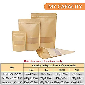 Stand Up Pouch Bags 50 Pcs Kraft Bags with Window Zip Sealable Bags for Food Resealable Bags for Small Business 4x6 Inches