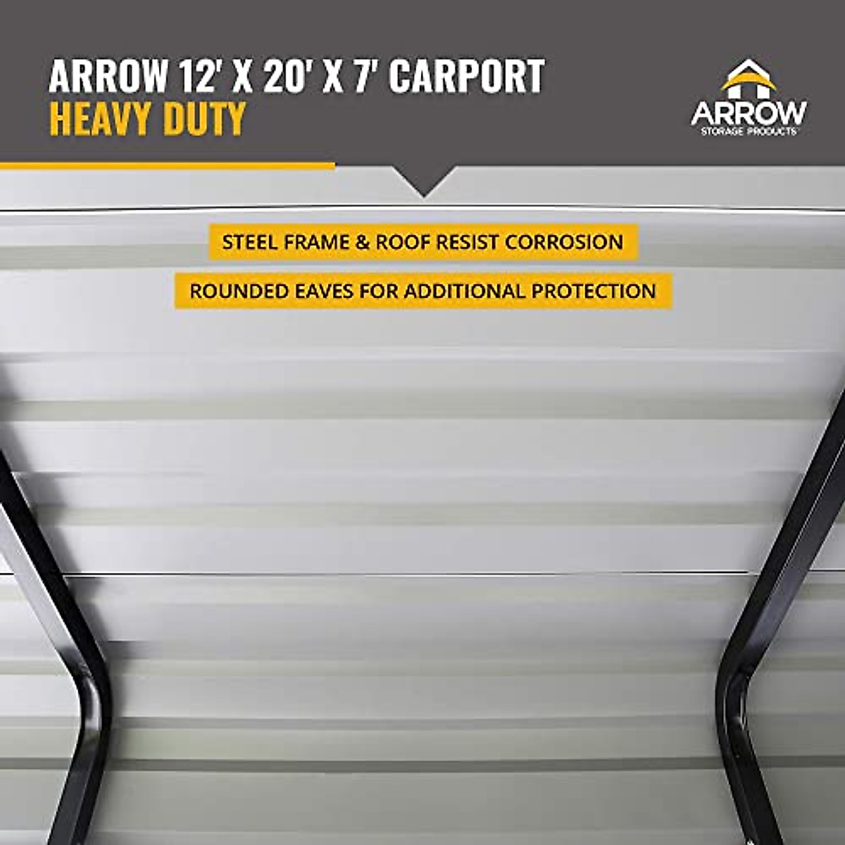 Arrow Shed 12 x 20 x 7-Foot Heavy Duty Galvanized Steel Metal Multi-Use Shelter, Shade, Carport, 12' x 20' x 7', Charcoal color