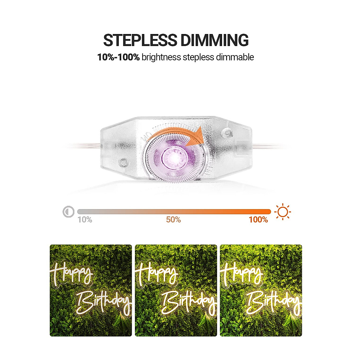 30x8 Inch Happy Birthday LED Neon Sign for Backdrop Decor, Happy Birthday Light Up Sign Adjustable with Stepless Dimmer, 12v Adapter and Hanging Chains for Birthday Party Decoration (Warm White)