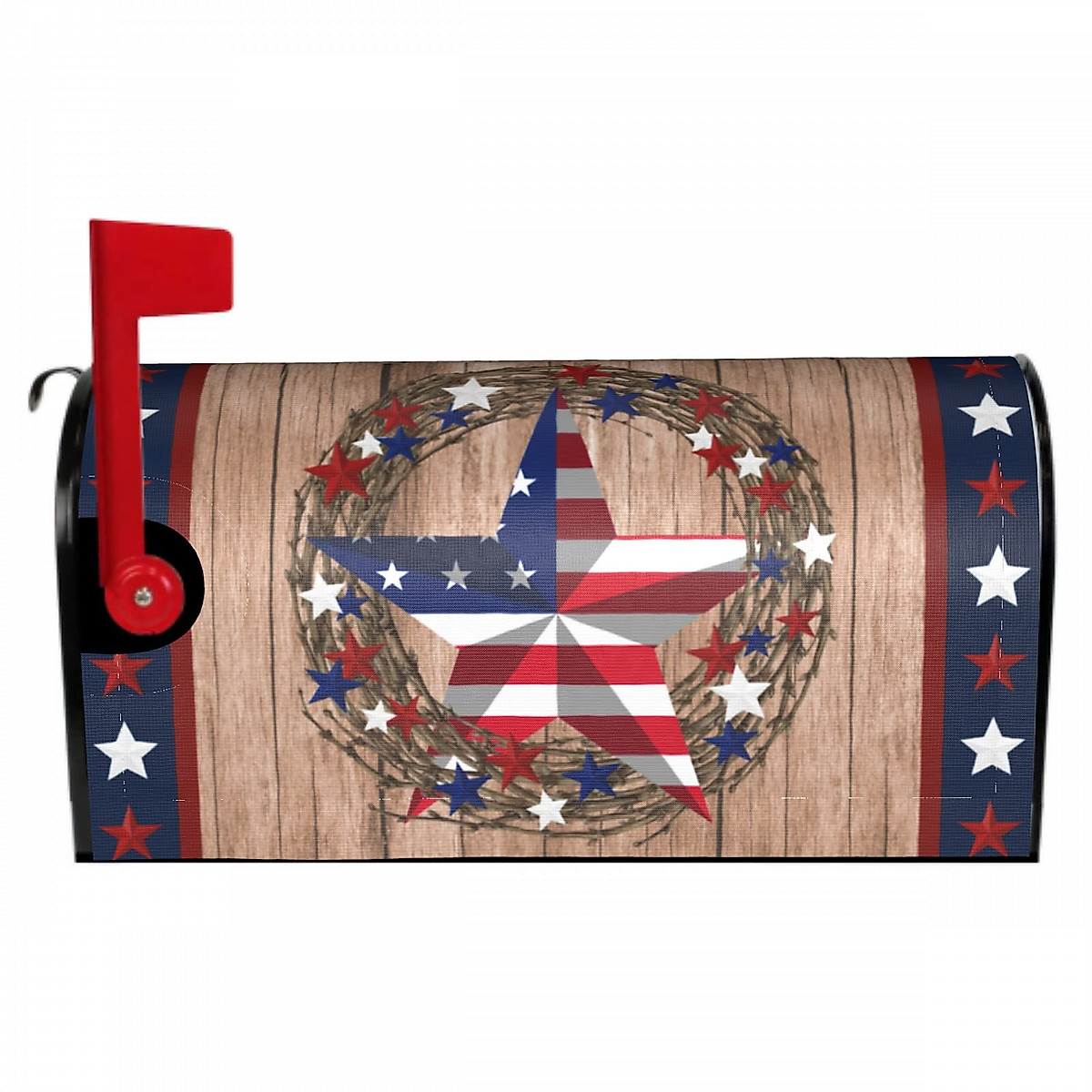 American Flag Star Patriotic Mailbox Cover Magnetic 4th of July Independence Day Standard Size 21 x 18 In Farmhouse Rustic Welcome Post Box Wrap Garden Yard Home Decor