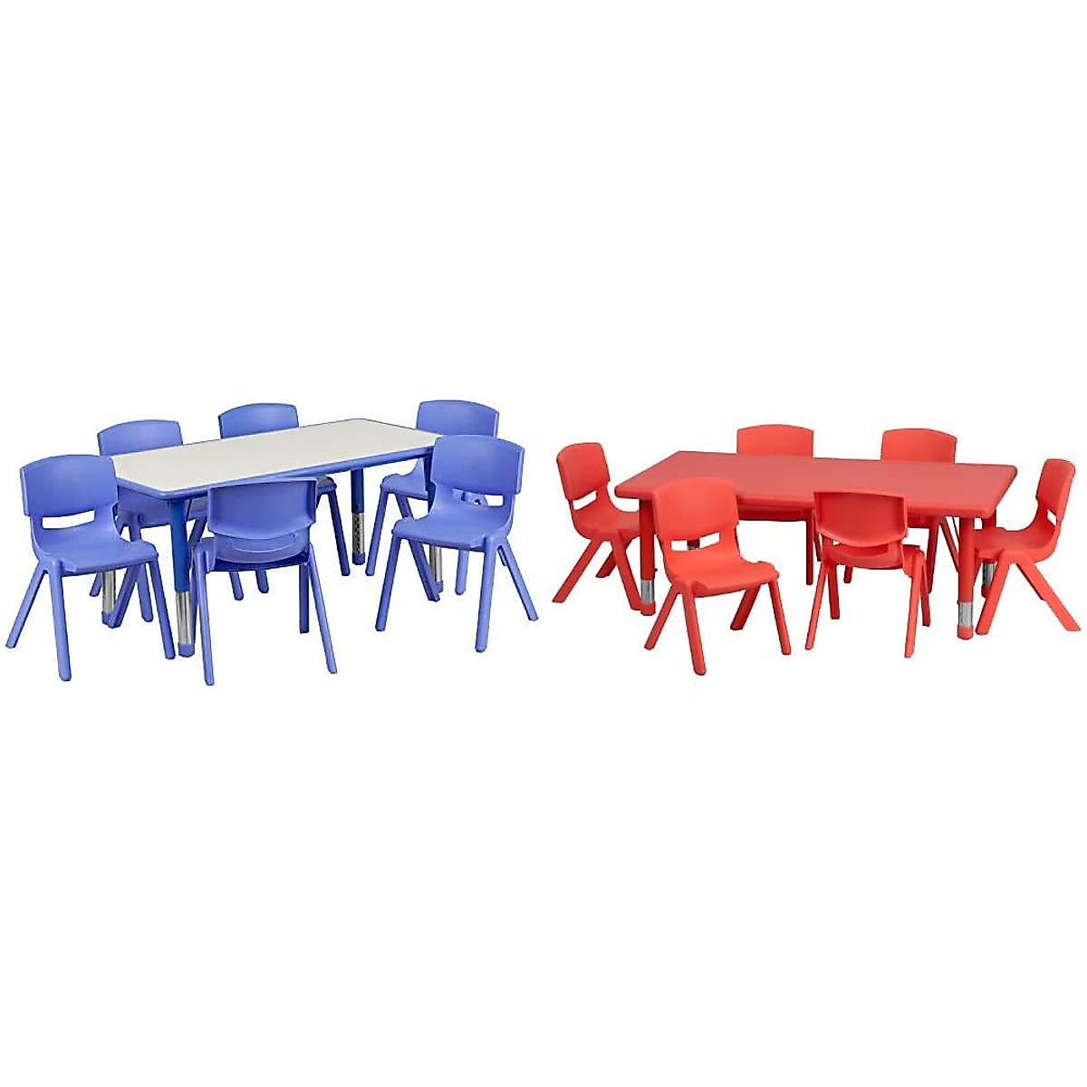Flash Furniture Blue Plastic Height Adjustable Activity Table Set with 6 Chairs Red Plastic Height Adjustable Activity Table Set with 6 Chairs