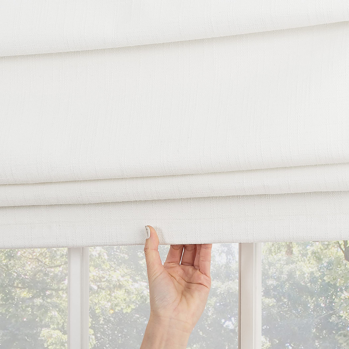 Sun Zero Seraphina Textured Total Blackout Cordless Roman Shade, 33" x 64", White