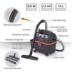 WECLEAN 4 Gallon 5.5 Peak HP Commercial Wet Dry Vacuum Cleaner Shop Vac for Outdoor Patio Wet & Dry Construction Shop Vac with Blower Gift for Father