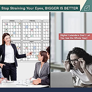 Large Dry Erase Wall Calendar - 36" x 96" - Undated Blank 2023 Reusable Yearly Calendar - Giant Whiteboard Year Poster - Laminated Office Jumbo 12 Month Calendar