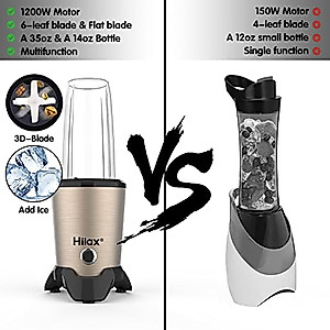 Hilax Blenders, 1200W Bullet Personal Blenders for Shakes and Smoothies, Nutri Countertop High Speed Blender and Small Coffee Grinder, 35oz and 14oz Portable Travel Bottles and Lids, BPA Free (champagne)