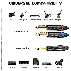 JOMLEY 1/4 inch TRS Stereo to Dual 1/4 inch TS Mono Insert Cable, TRS Stereo Y Splitter Insert Cable, 6.35mm TRS Male Stereo to Dual 6.35mm TS Male Mono Breakout Cable－6.6 Feet