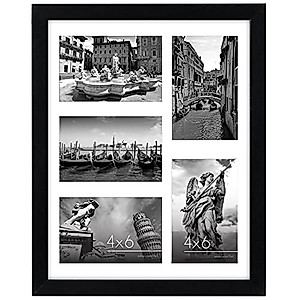 Americanflat 11x14 Collage Picture Frame in Black - Displays Five 4x6 Frame Openings or One 11x14 Frame Without Mat - Engineered Wood, Shatter Resistant Glass, Includes Hanging Hardware for Wall