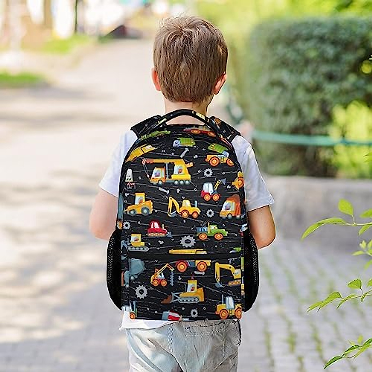 GIHSWE Construction Preschool Backpack for Boys, 16" Truck Excavator Backpacks for Children Boys Students, Cute Patterrn Lightweight Bookbag for School