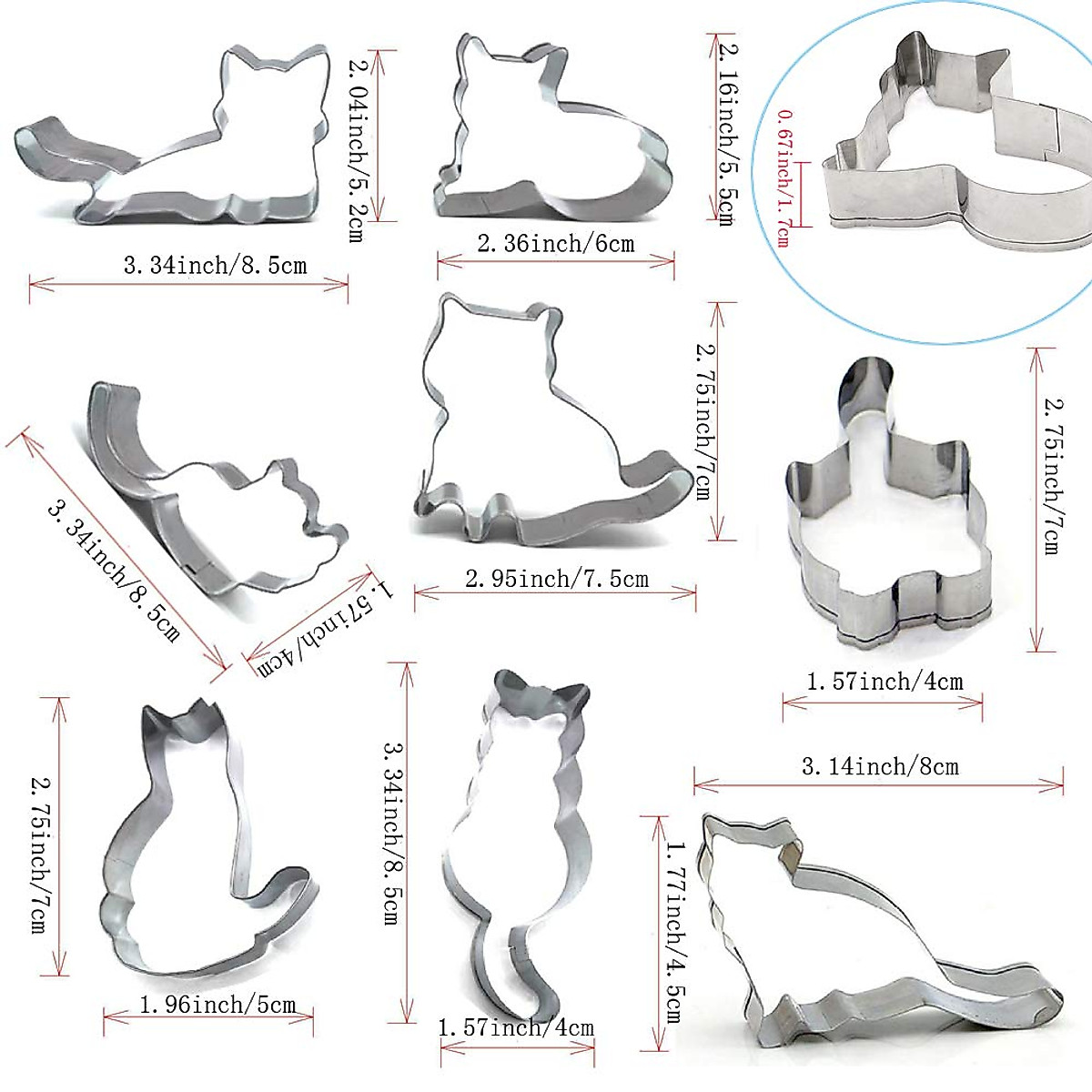 8 PCS Cat Cookie Cutter Set Stainless Steel Cat cookie cutters shapes Candy Food Molds by Baryuefull