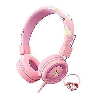 SIMJAR Unicorn Headphones with Microphone for School, Unicorn Rubber Band Included, Volume Limiter 85/94dB, Wired Foldable Girls Headphones for Online Learning/Travel/Tablet/iPad (Pink)