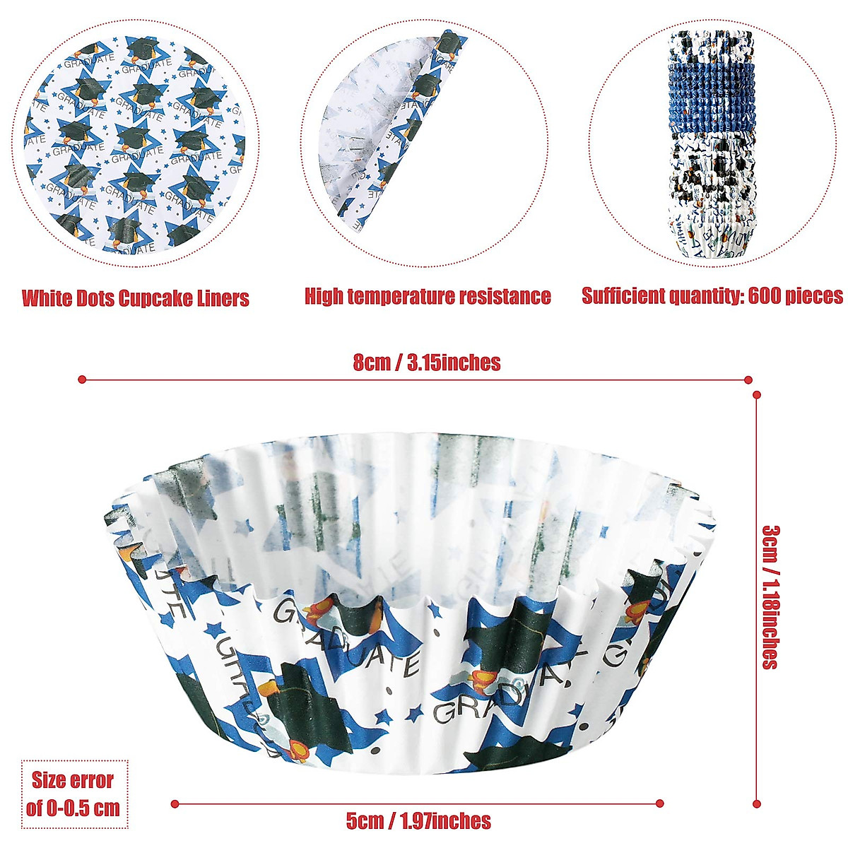 600 Pieces Congrats Graduation Graduation Diploma Paper Cupcake Liners 2024 Grad Paper Cupcake Baking Cups Cupcake Paper Wrapper Wrap Muffin Case Trays for Graduation Party(Stylish Style)