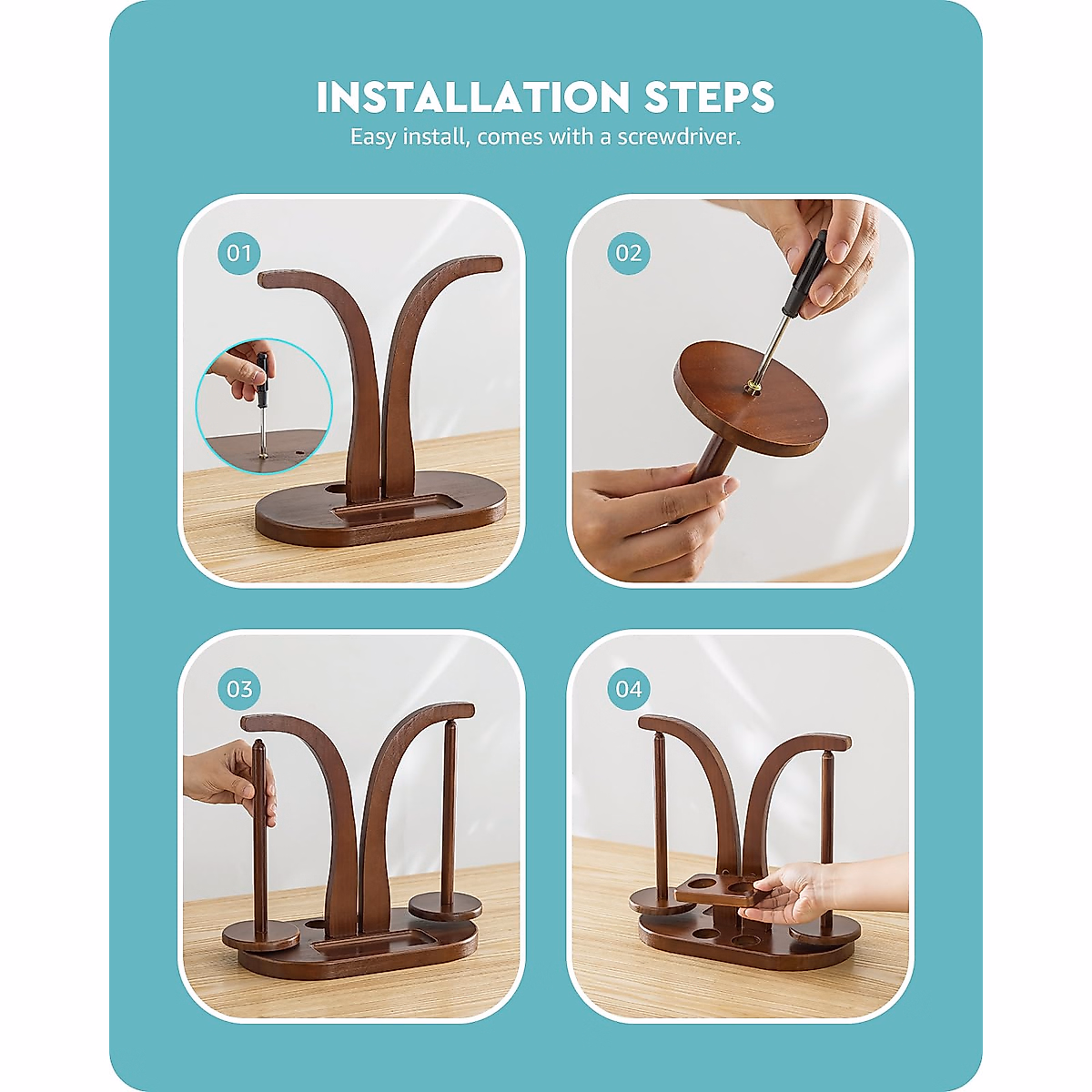 Baffect Yarn Holder Magnetic, Yarn Ball Holder Wooden, Yarn Spindle With Double Spindles, Spinning Yarn Holder For Crochet Lovers