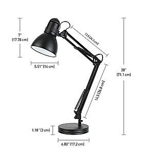 Globe Electric 5698601 28" Heavy Base Top Moving Spring Balanced Swing Arm Desk Lamp, Black, On/Off Rotary Switch on Shade, Home Office Accessories, Lamp for Bedroom, Home Décor, Home Improvement