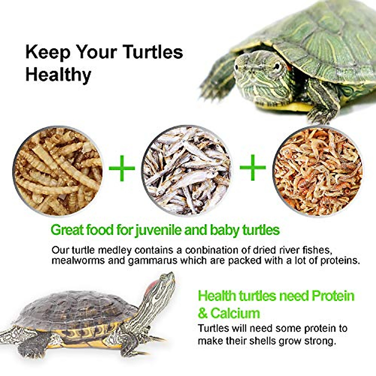 Amzey 2 Pack Aquatic Turtle Medley Treat Food, 3.7 Ounce Total - 100% Natural Aquarium Fish Food, High Protein Turtle Medley Food for Turtle, Aquatic Fishes, Newts and Frogs
