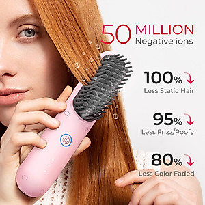 Cordless Hair Straightener Brush, TYMO Porta Straightening Brush for Women, Touch ups on-The-go Styling Hot Comb with Negative Ion, Lightweight & Mini Travel, USB Rechargeable