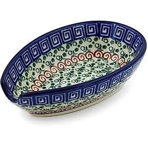 Polish Pottery 4¾-inch Spoon Rest made by Ceramika Artystyczna (Grecian Sea Theme) + Certificate of Authenticity