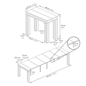 Mobili Fiver, First, Extendable Console Table 17.7(120) x35.4 in, Pearled Elm, for 4-14 People, Space-Saving Dining Table, Italian Furniture