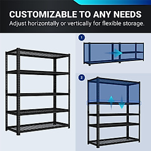 FLEXIMOUNTS Garage Shelving, Storage Racks and Shelving, Basement Storage Shelves, Garage Storage Shelves, 5-Tier Metal Shelf, 48" W x 24" D x 72" H