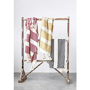 Creative Co-Op Cream Cotton & Chenille Woven Black Stripes & Tassels Blankets and Throws