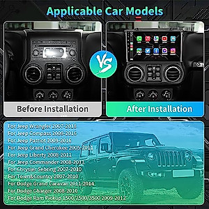 Car Radio Stereo for Jeep Wrangler JK Compass Dodge Ram with Wireless Carplay Andriod Auto