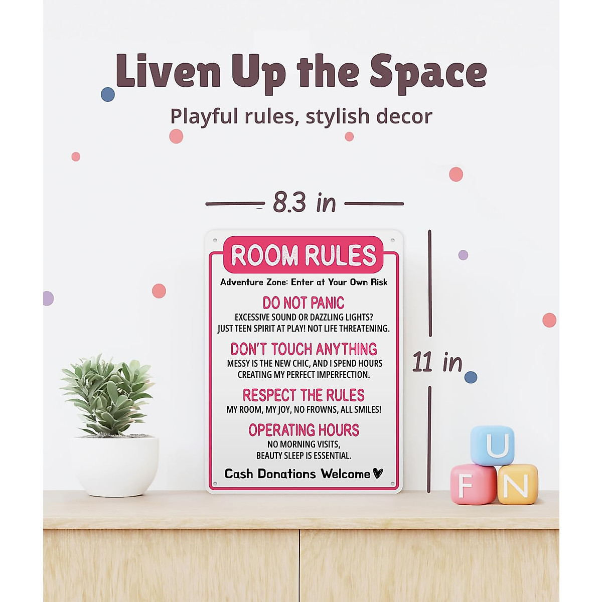 Funny Room Rules Sign - Cute Room Decor for Teen Girls Bedroom, Pink Preppy Room Decorations, Cute Teenage Door Sign & Fun Gifts for Birthday and Holidays (Room Rules)…