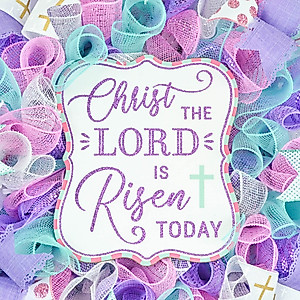 Christ Lord Risen Today Easter Front Door Wreath - Cross Present - Pink Lavender Mint Green Gold White