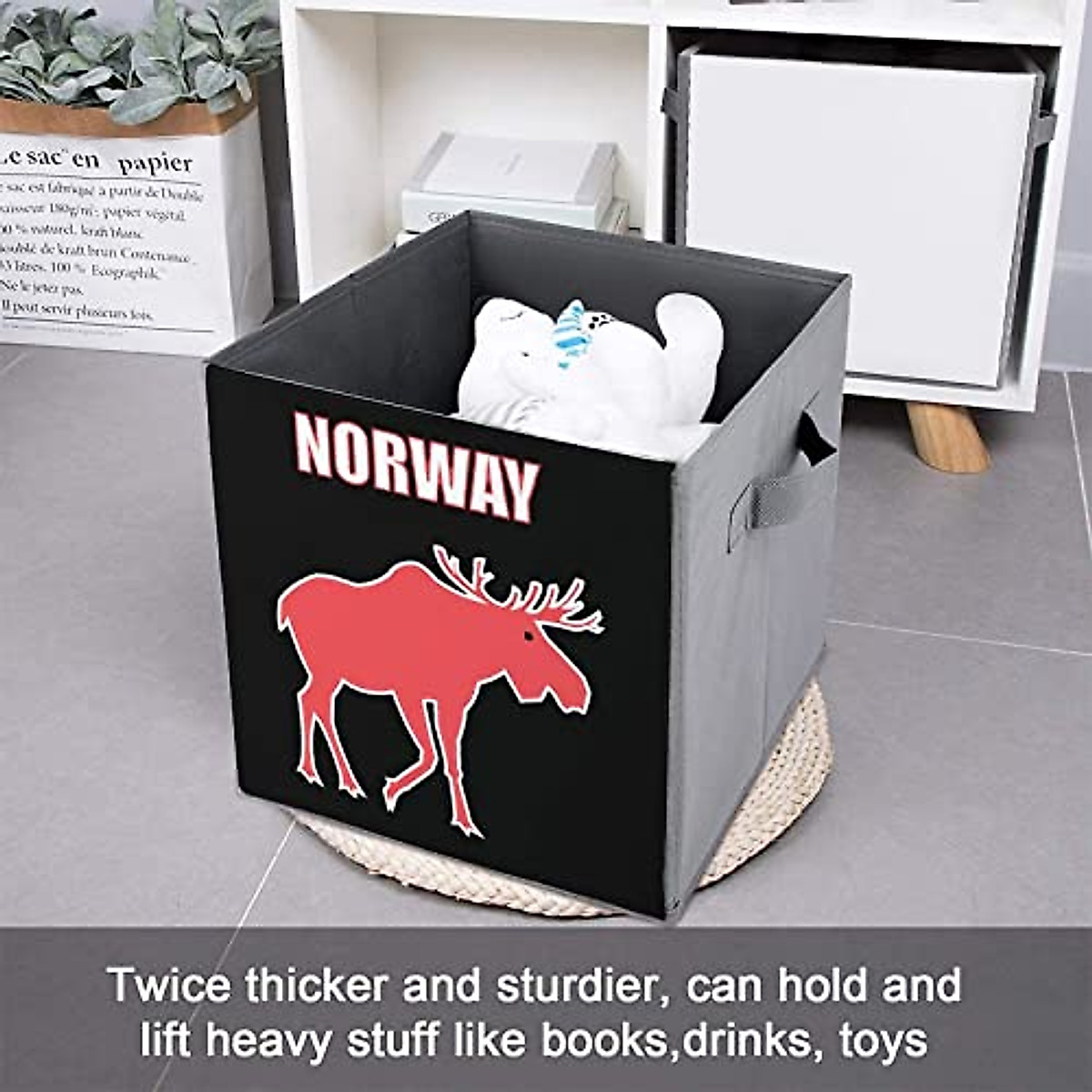 Norway Elk Canvas Collapsible Storage Bins Cube Organizer Baskets with Handles for Home Office Car