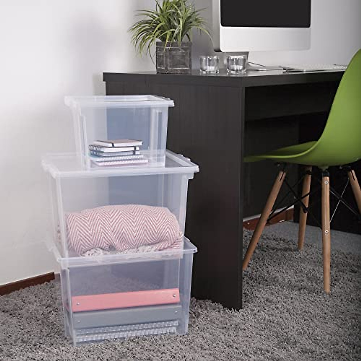 IRIS OHYAMA Set of 3, Storage box, 13 L, with lid, stackable, garage, bedroom, living room - Useful Storage Box USB-SP - Transparent