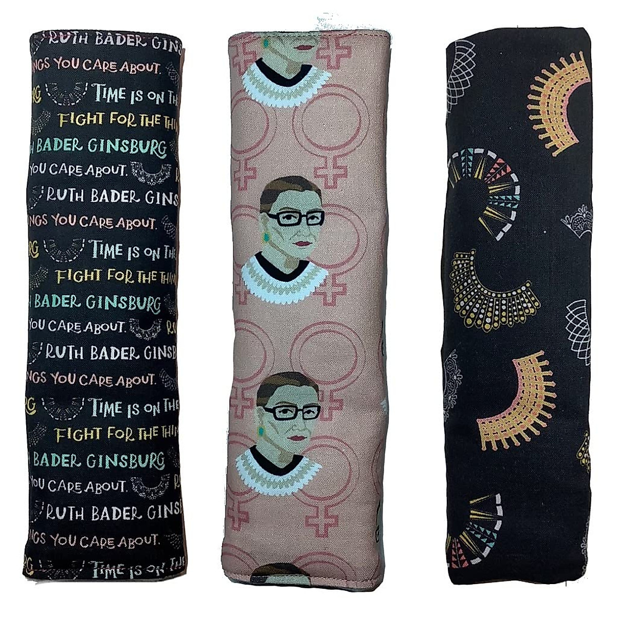 RBG Tribute Car Seatbelt Cover Ruth Bader Ginsburg Feminist, 100% Cotton Washable Padded Soft, Made in USA, Seat Belt Shoulder Strap Cushion, Neck Pad (Medium, RGB Bust on Coral)