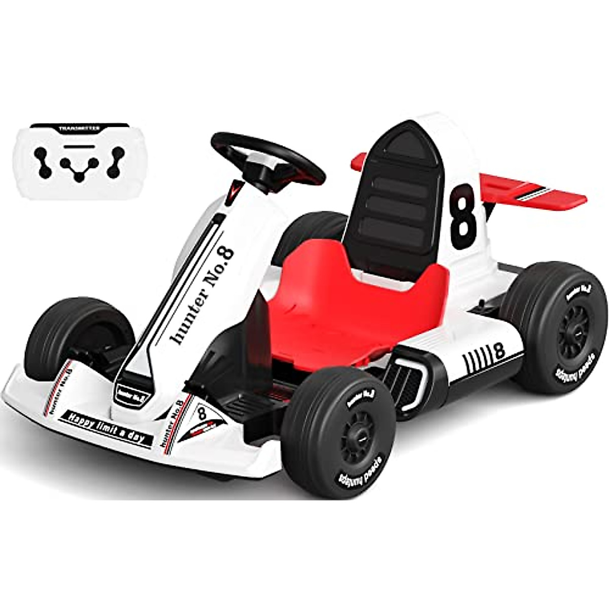 XJD Electric Go Kart 12V Battery Powered Pedal Go Karts for 3+ Kids Adults on Car Electric Vehicle Car Racing Drift Car for Boys Girls with Bluetooth/FM and Remote Control (White)