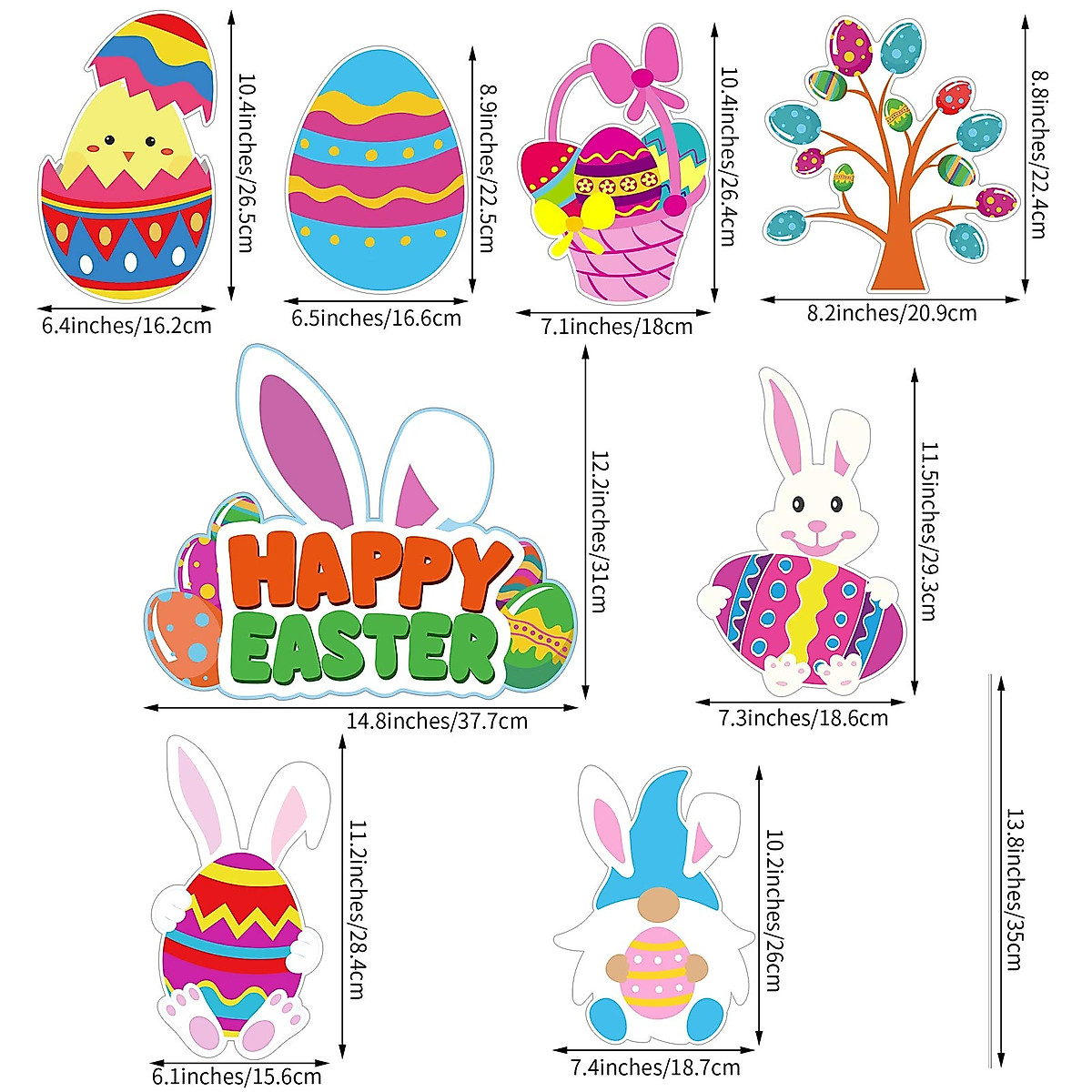 ADXCO 8 Pieces Easter Yard Sign Easter Outdoor Lawn Decorations with Stakes Easter Rabbit Eggs Yard Sign for Easter Party Yard Decor