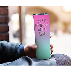 Donenzi Best Aunt Ever Gifts Mother's Day Gifts for Aunt Auntie from Niece Nephew 20oz Travel Cup Aunt Auntie Birthday Christmas Presents Best Auntie Bday Pink Glitter Tumbler Gift Set With Lid Staw