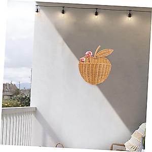 MAGICLULU Rattan Hanging Basket Rattan Storage Basket Woven Wall Hanging Basket Hand Woven Basket Rattan Wall Hanging Basket Apples Rattan Basket Hand Woven Hanging Basket