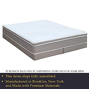 Mattress Comfort Medium Plush Eurotop Pillowtop Innerspring Mattress and 4" Low Profile Split Wood Boxspring/Foundation Set, with Frame, Full Size