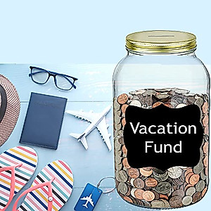 Large Coin Bank Jar for Adults - Giant One Gallon Glass Piggy Bank for Adults with Gold Slotted Metal Lid, Clear Tip jar for Money, Coin Jar for Adults, Money jar for Adults, Raffle Ticket Holder